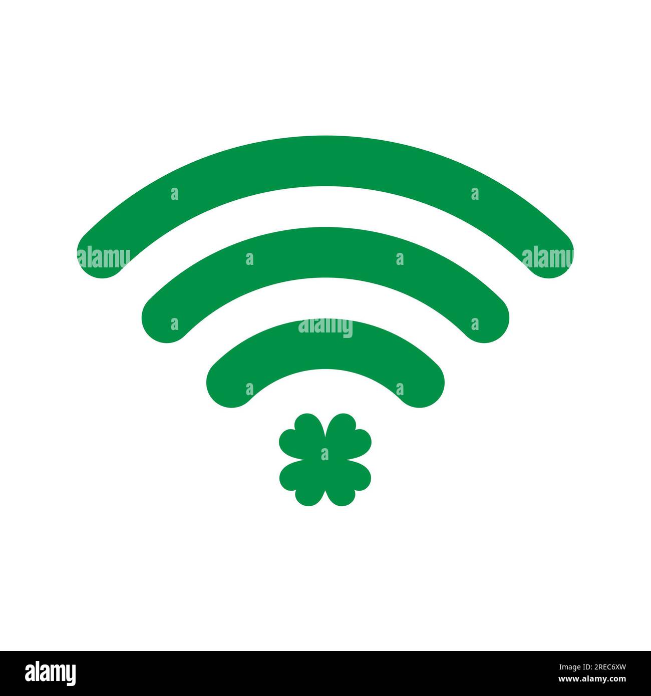 Green Wi-fi Symbol with Clover Leaf on white background. Isolated ...