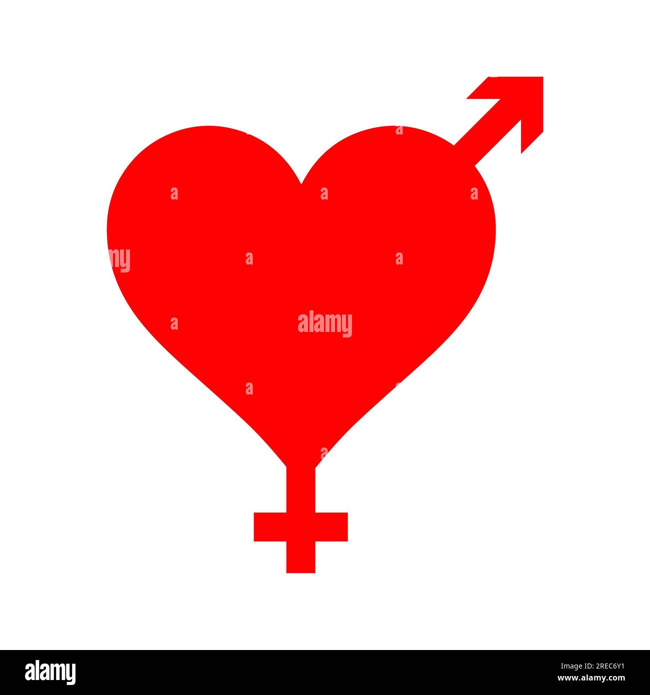 Red heart with male and female gender symbols on white background ...