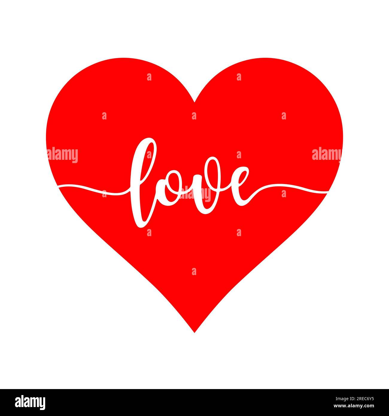 Red heart with love word hand writing on white background. Isolated ...