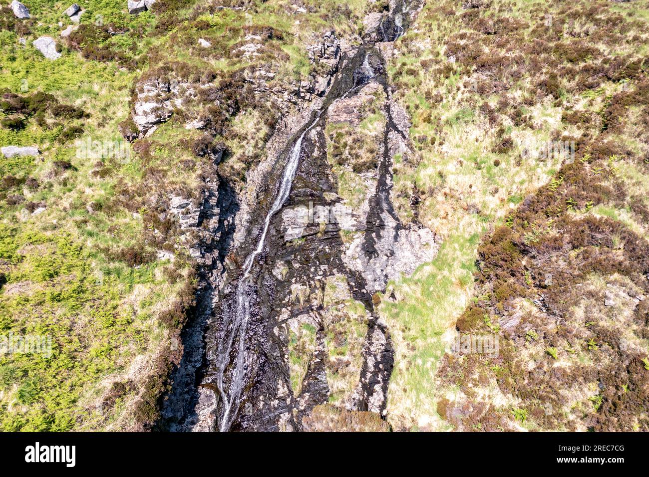 Aerial of the Crolly Waterfall between Lough Keel and Thorr, County ...