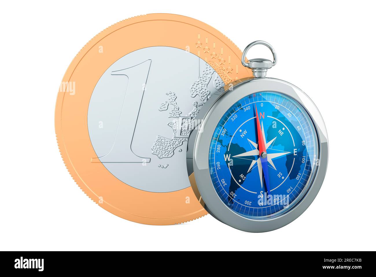 Euro coin with compass. 3D rendering isolated on white background Stock ...