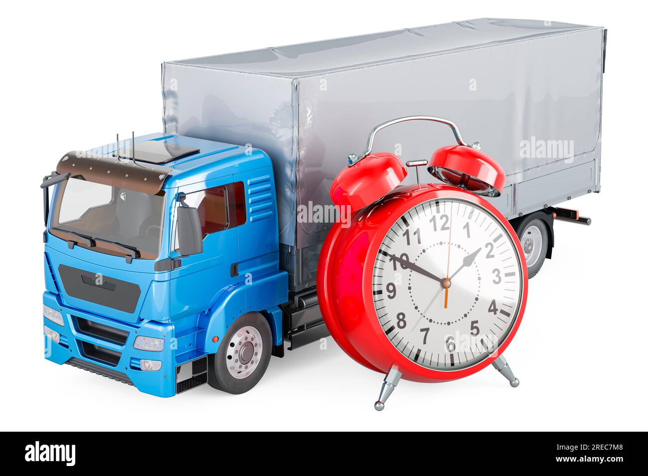 Truck with alarm clock, 3D rendering isolated on white background Stock ...
