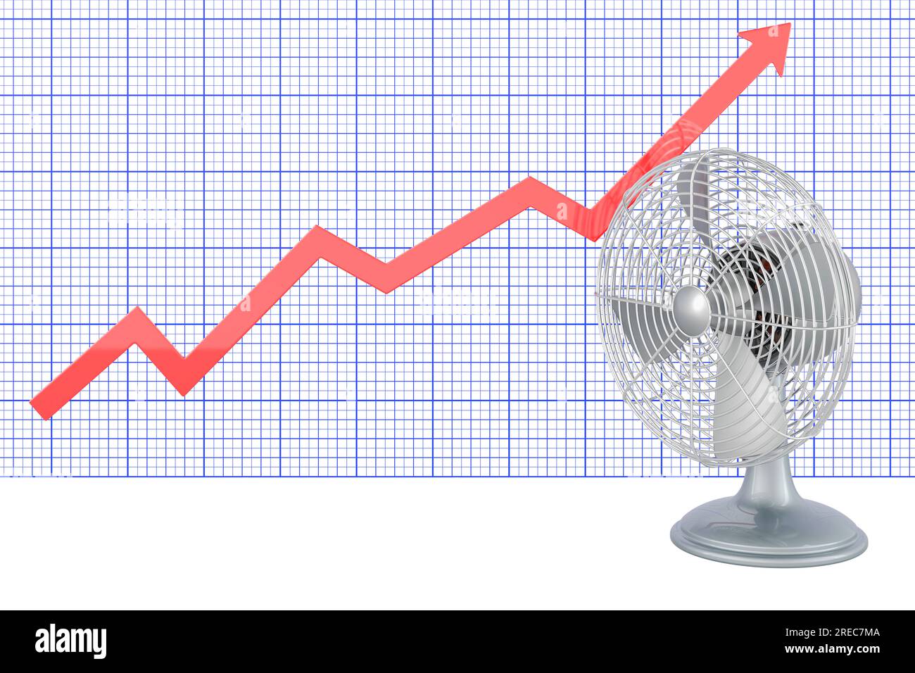 Table fan with growing chart, 3D rendering isolated on white background ...