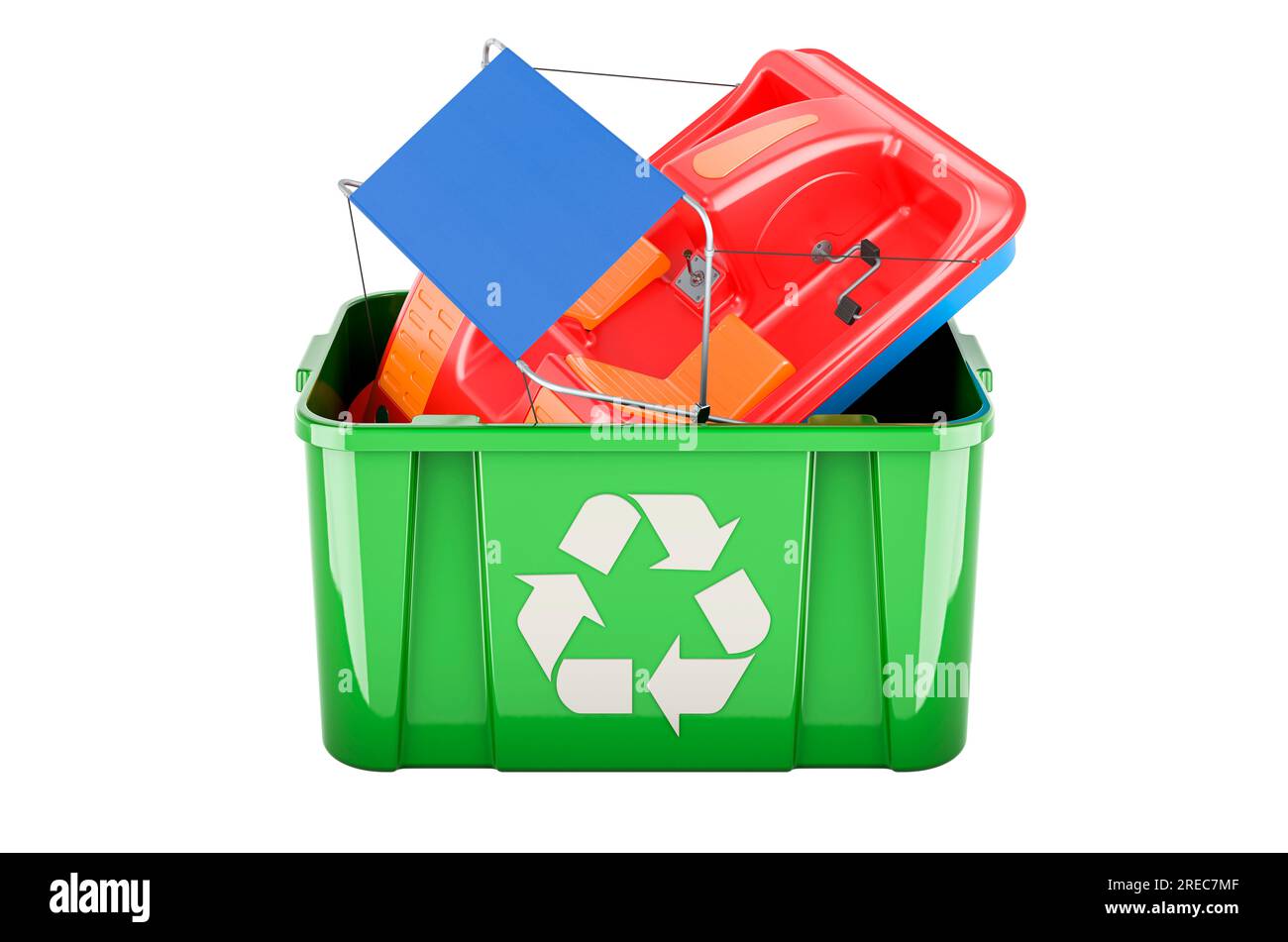 Recycling trashcan with paddle boat, 3D rendering isolated on white ...