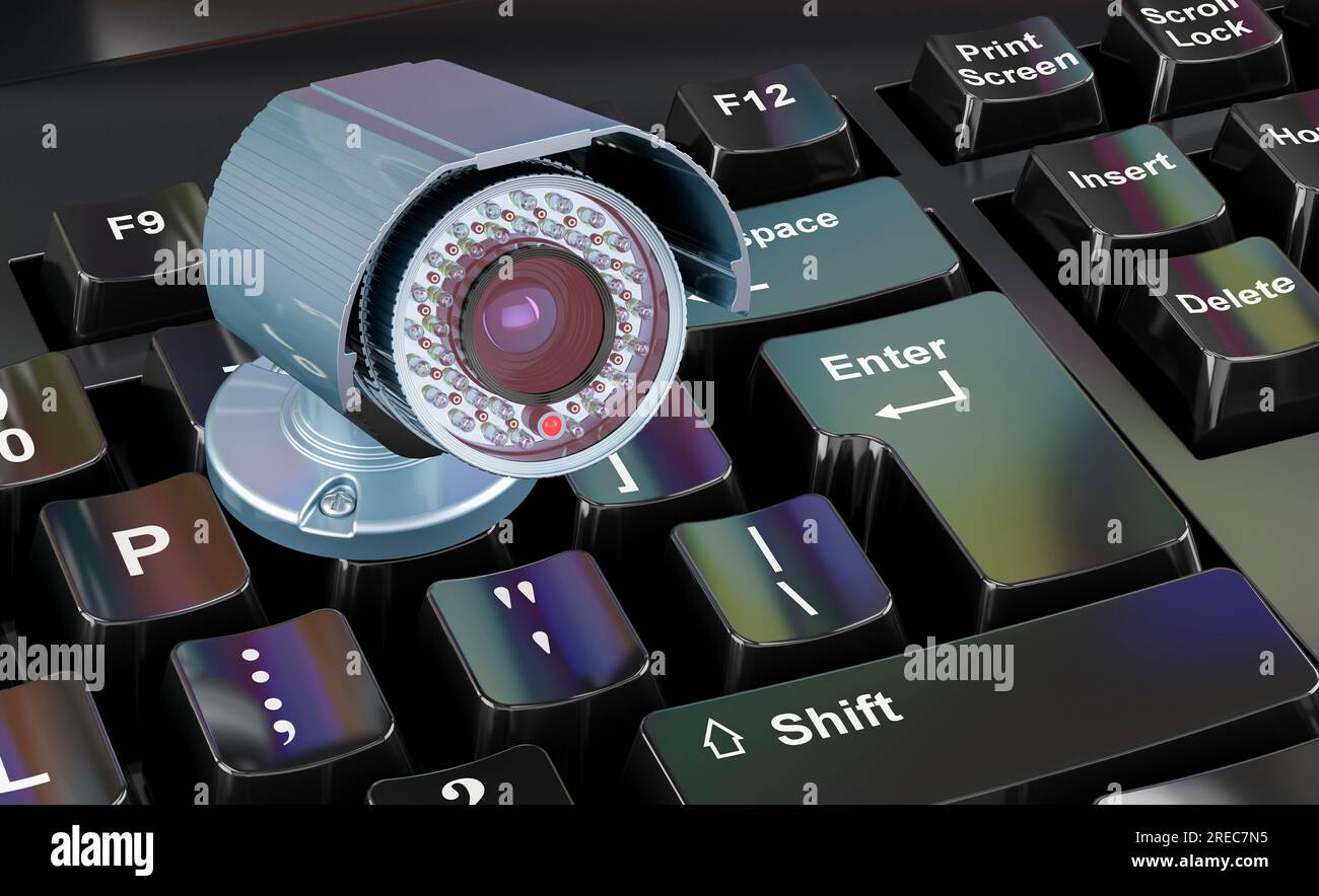 Security camera on computer keyboard concept, 3D rendering Stock Photo ...