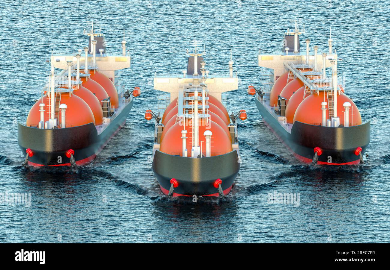 Gas tankers sailing in ocean. 3D rendering Stock Photo - Alamy