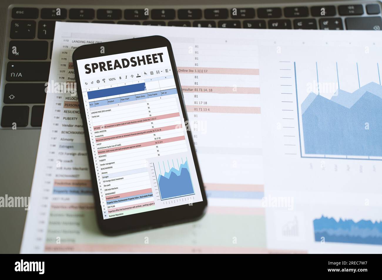businessman working with data and graphs in spreadsheet documents for ...