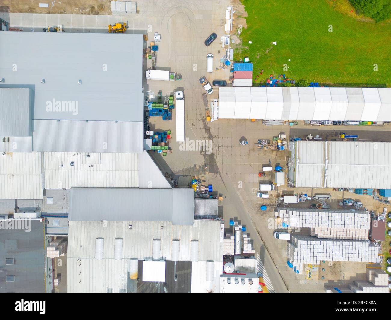 Aerial view of goods warehouse. Logistics center in industrial city ...