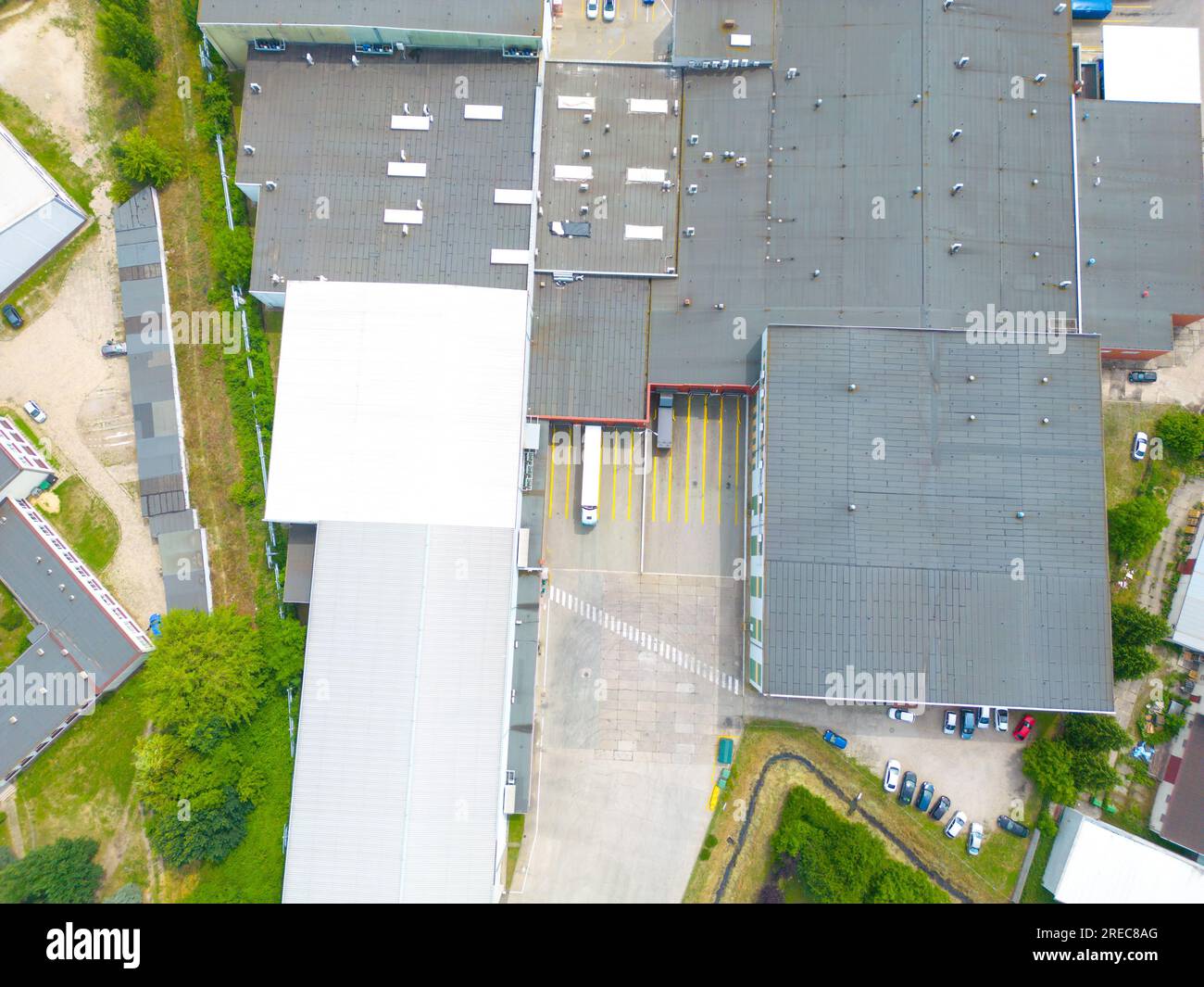 Aerial view of warehouse storages or industrial factory or logistics ...