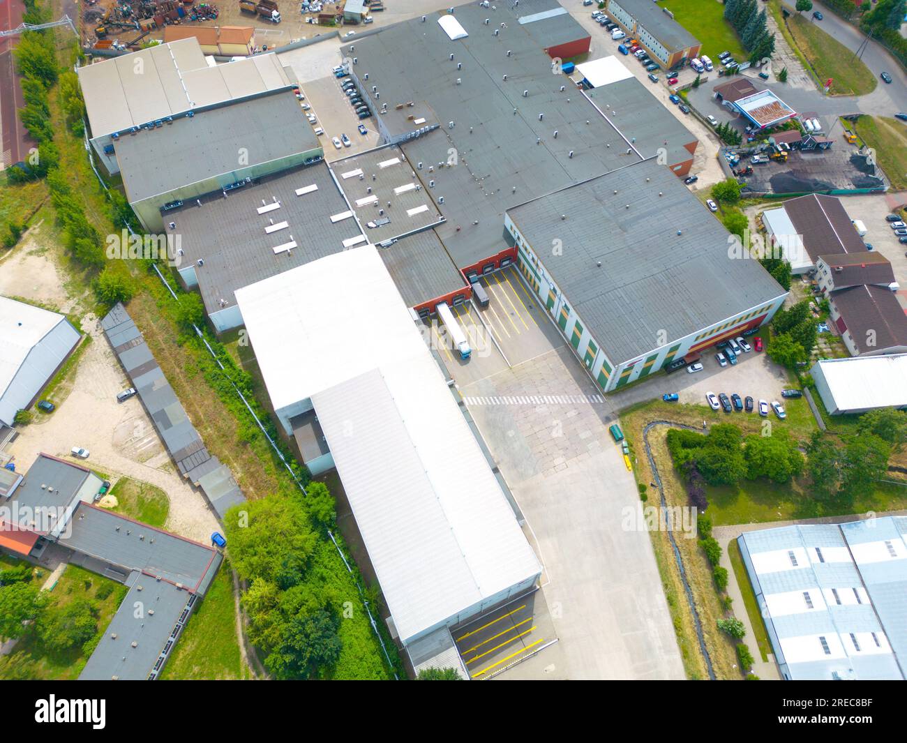 Aerial view of warehouse storages or industrial factory or logistics ...