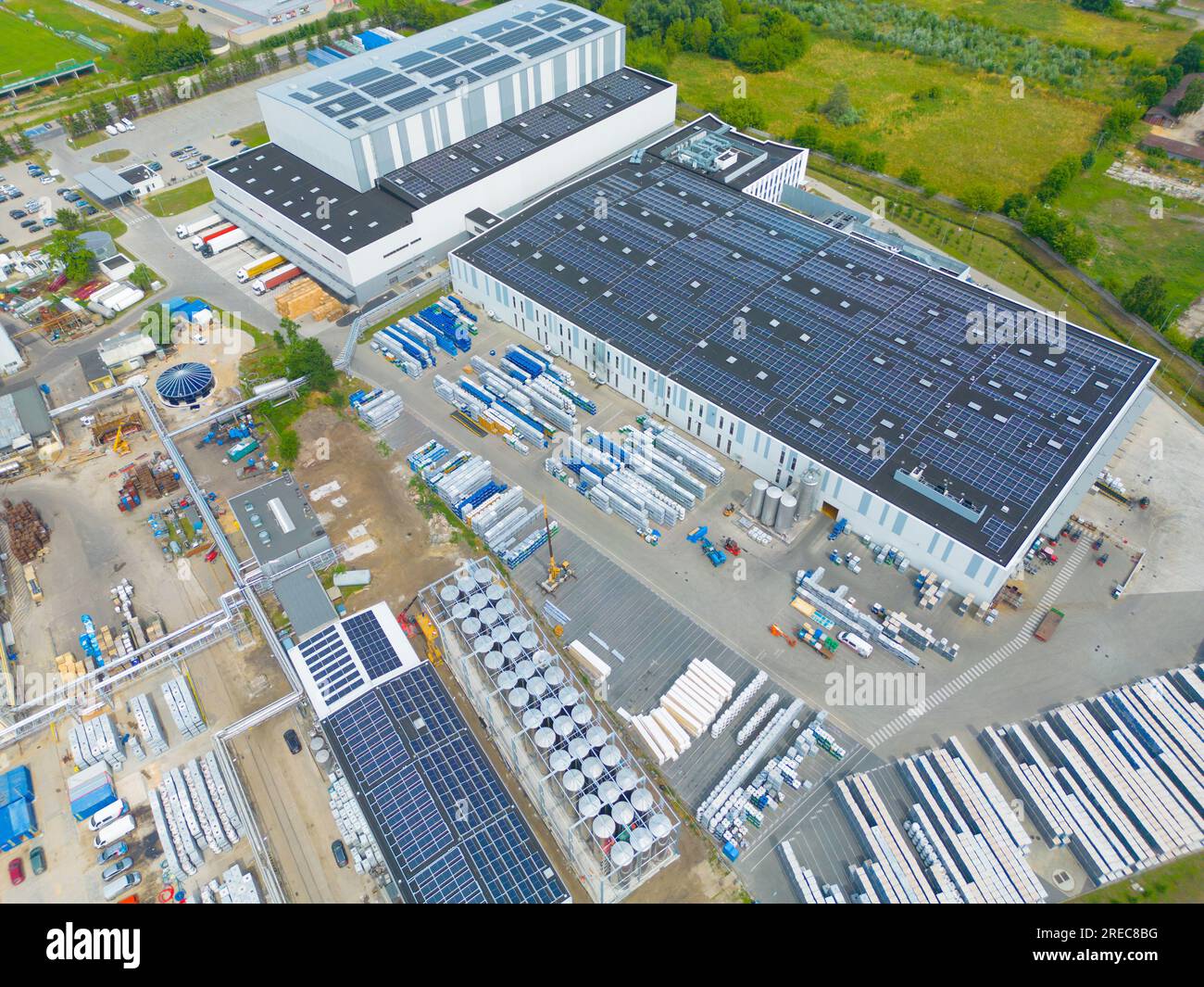 Aerial view of warehouse storages or industrial factory or logistics ...
