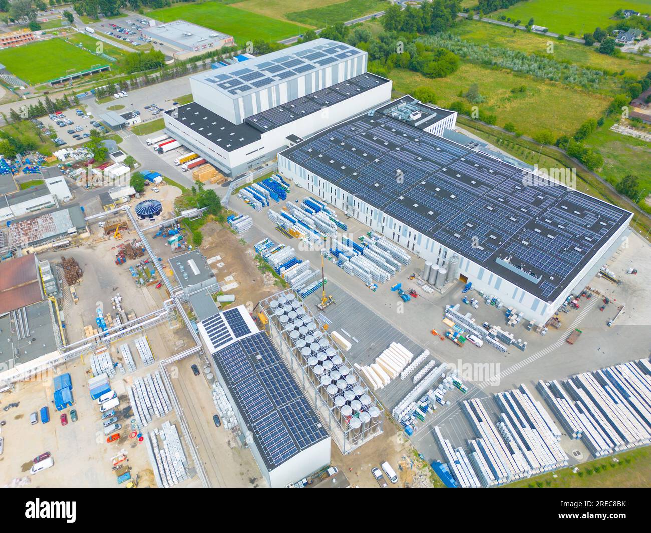 Aerial view of warehouse storages or industrial factory or logistics ...