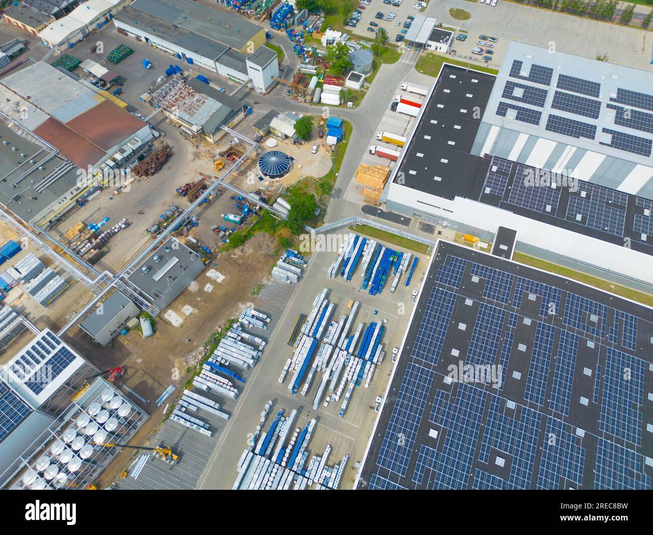 Aerial view of warehouse storages or industrial factory or logistics ...