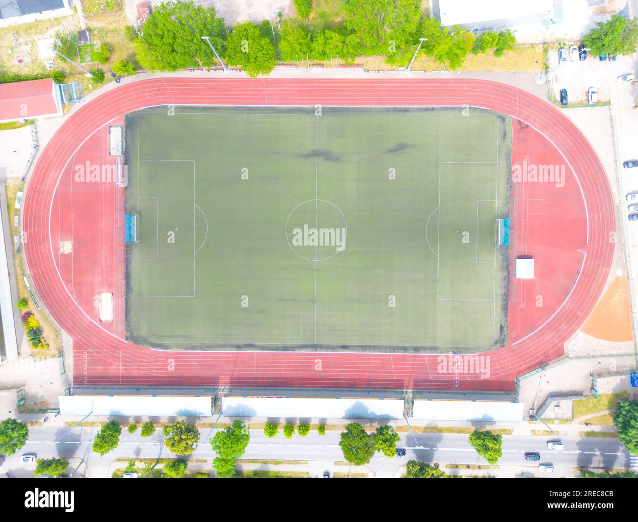 Aerial Establishing Shot of a Whole Stadium with Soccer Championship ...