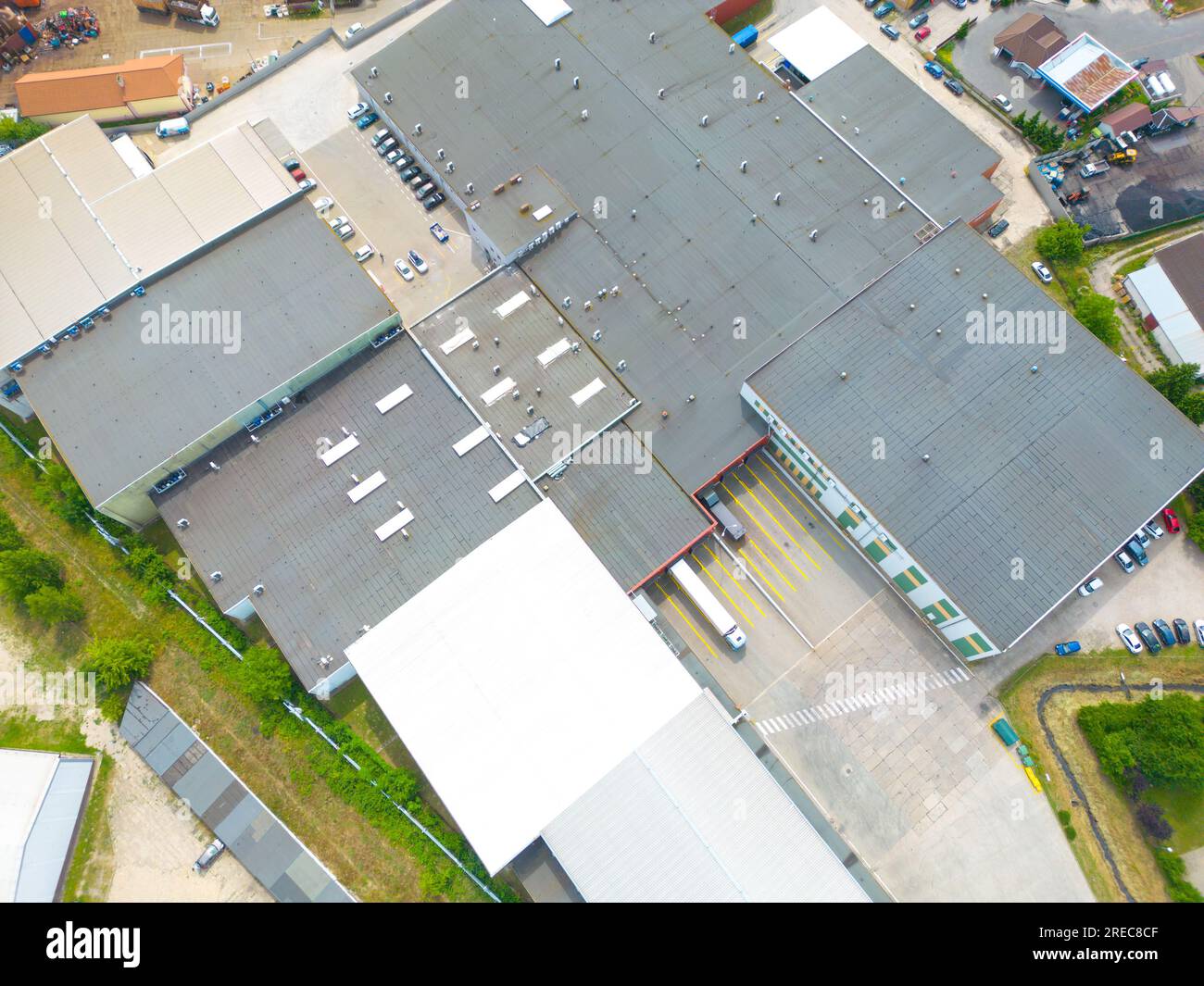 Aerial view of warehouse storages or industrial factory or logistics ...