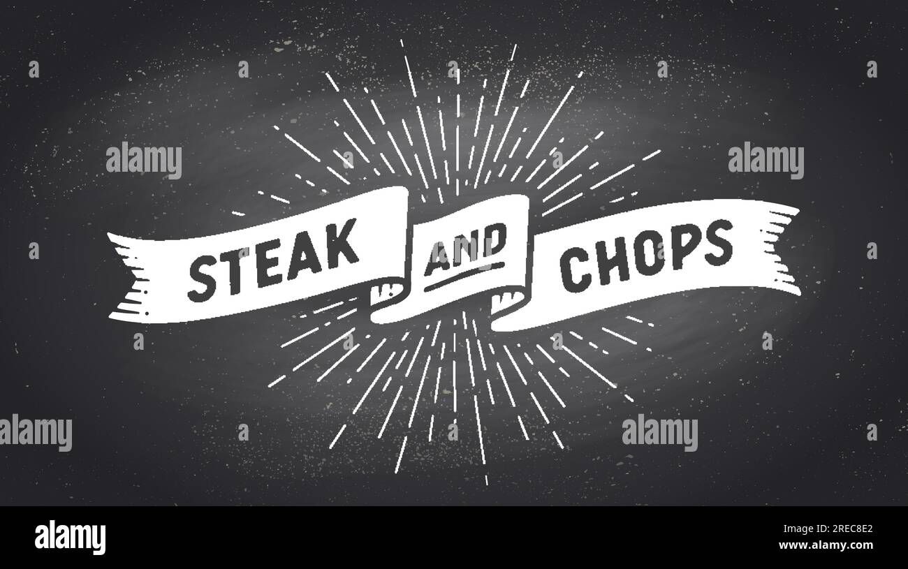 Steak and Shops, ribbon banner. Black white ribbon banner with text ...