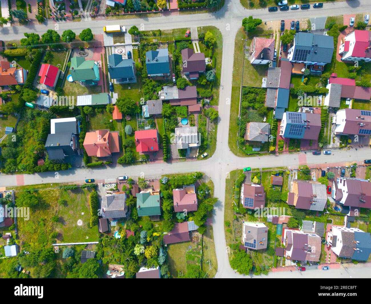 Aerial view of residential houses at spring. neighborhood, suburb. Real ...