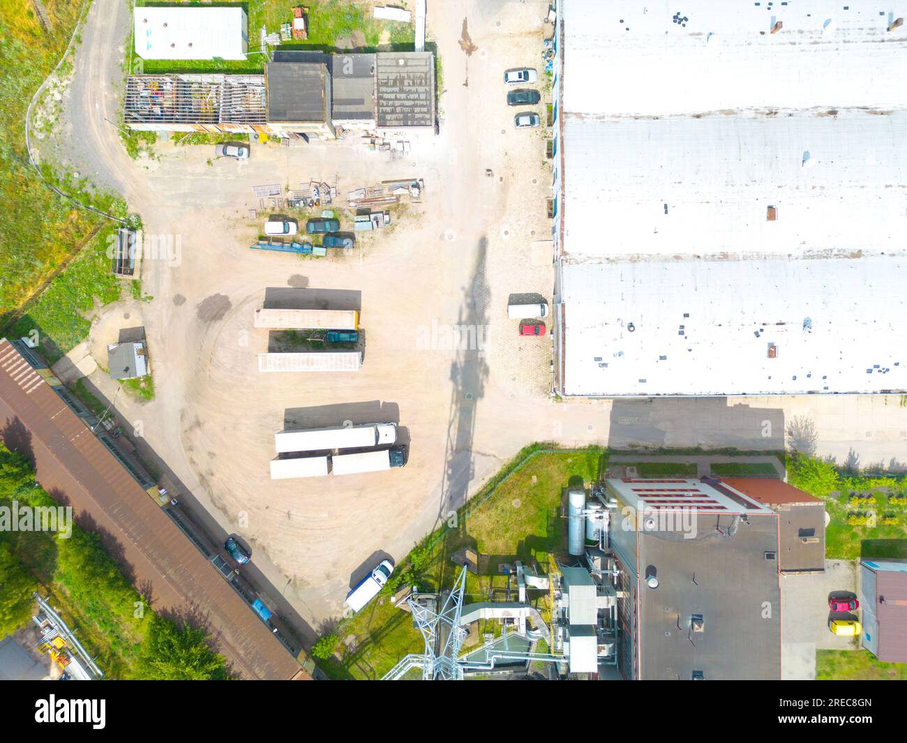 Aerial view of the logistics park with warehouse, loading hub and many ...