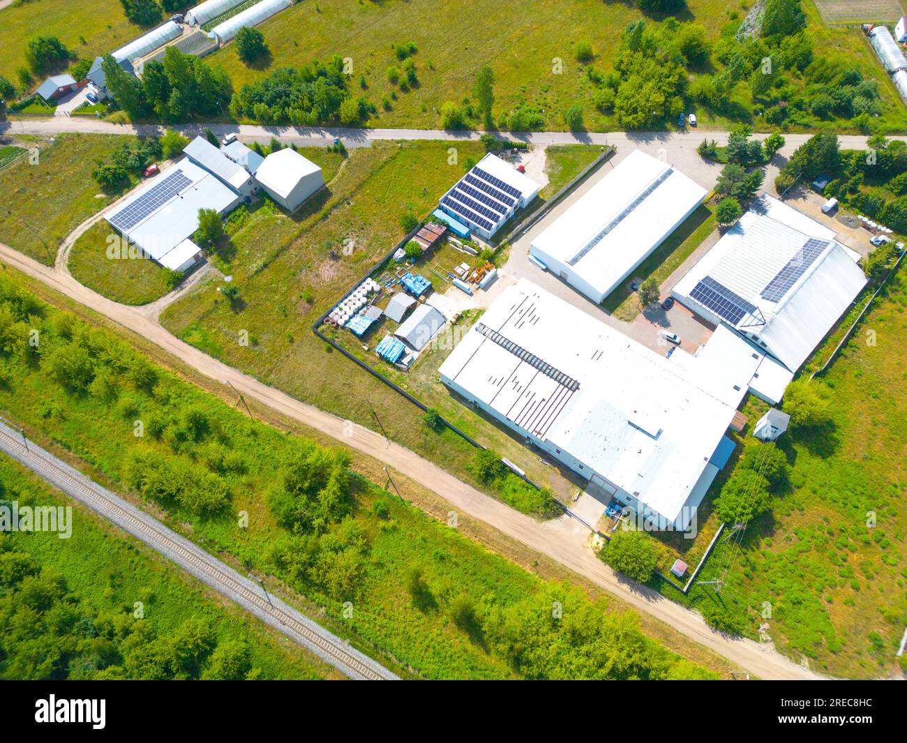 Aerial view of distribution center, drone photo of industrial logistics ...