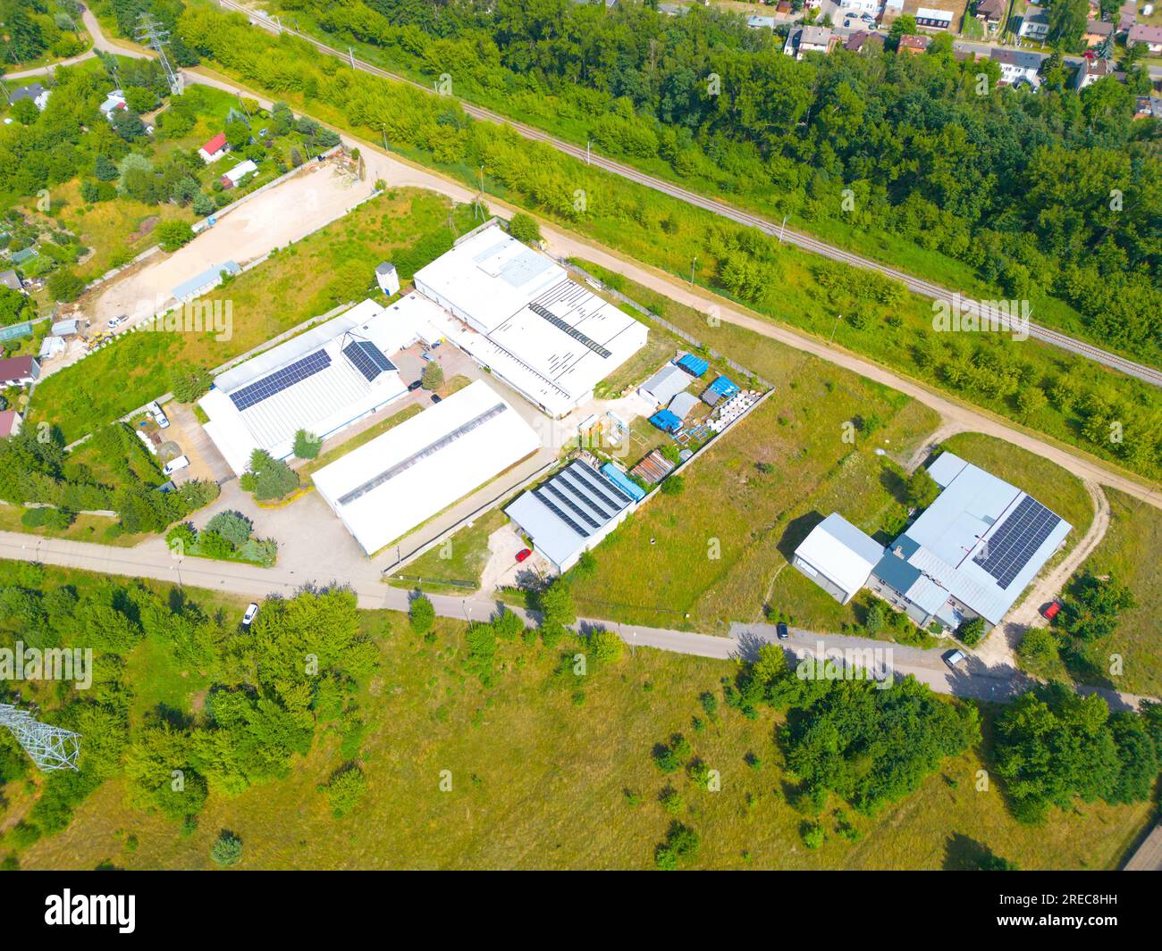 Aerial view of distribution center, drone photo of industrial logistics ...
