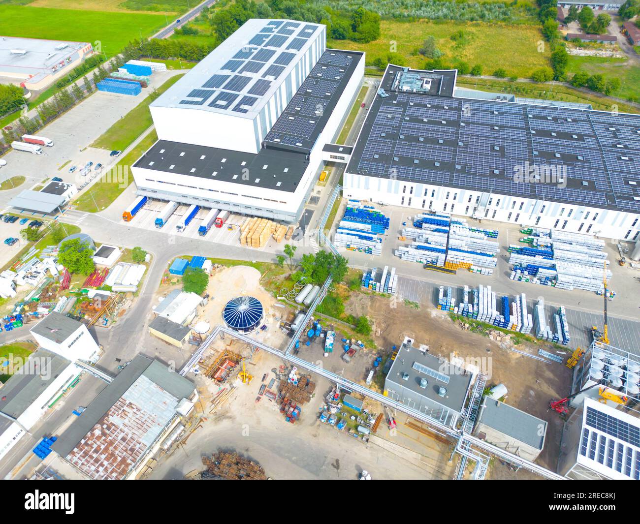 Aerial view of distribution center, drone photo of industrial logistics ...
