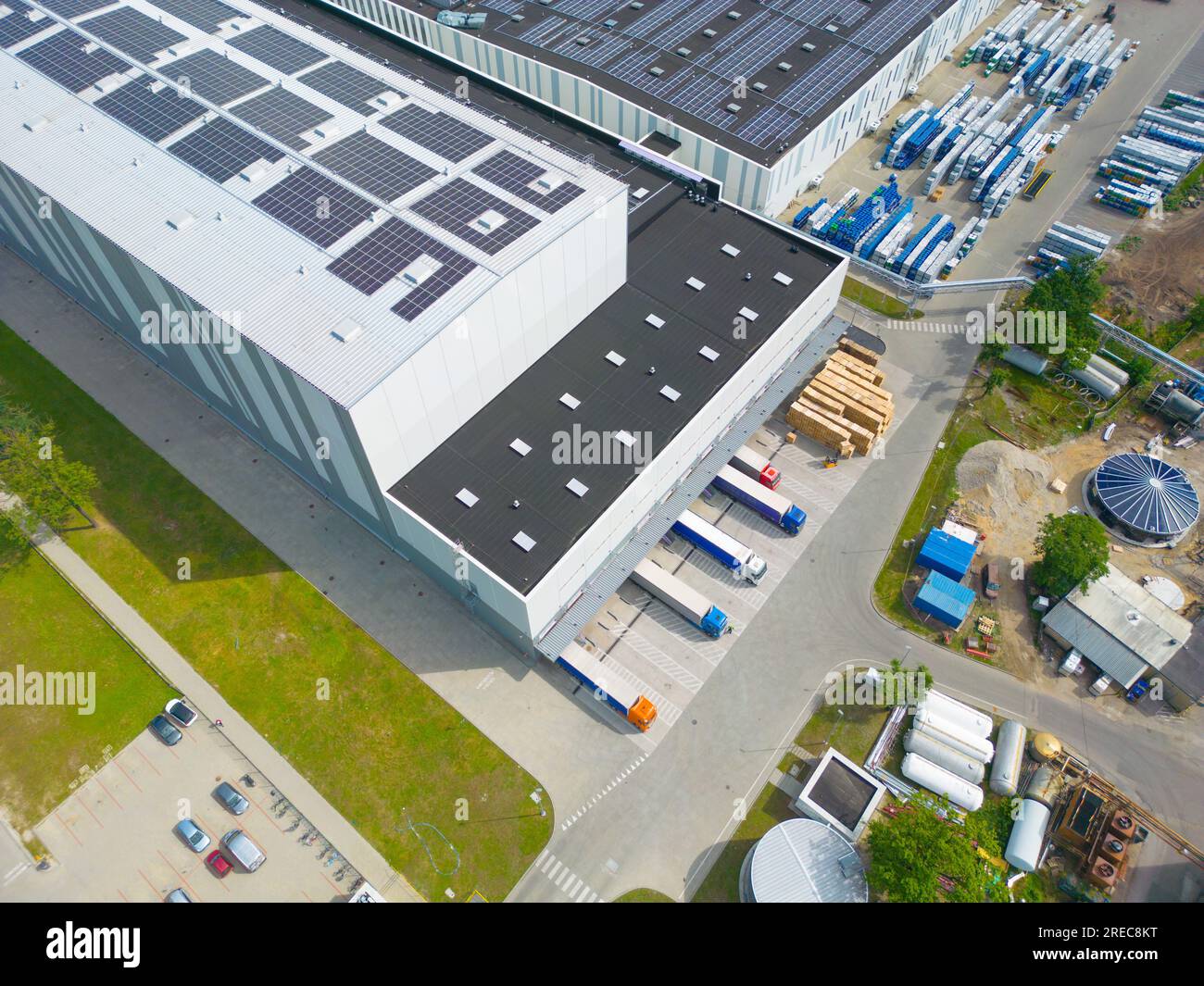 Aerial view of distribution center, drone photo of industrial logistics ...