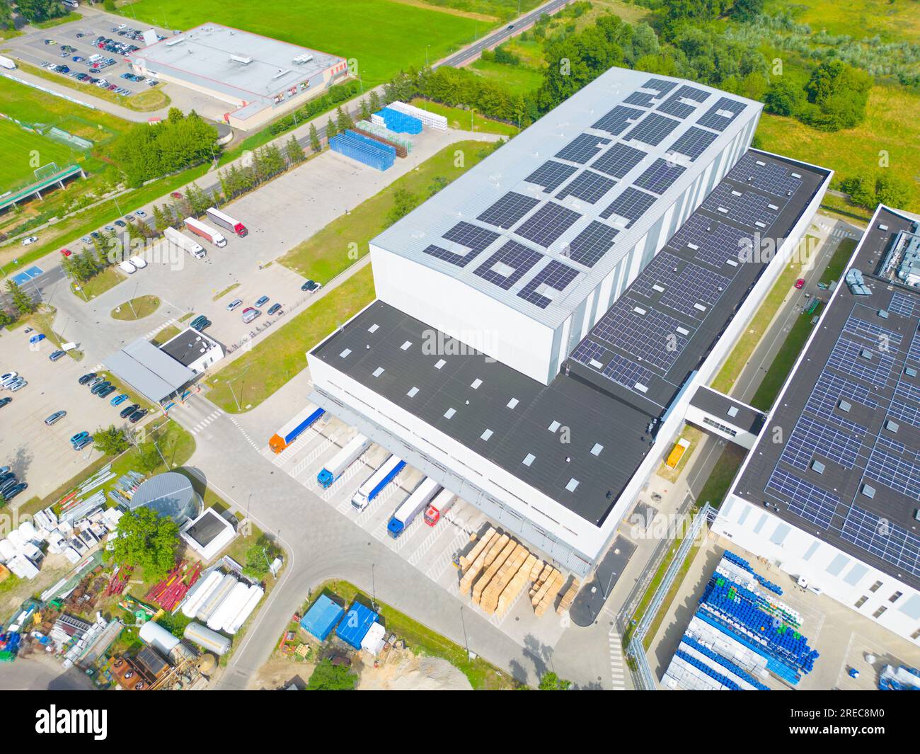 Aerial view of distribution center, drone photo of industrial logistics ...