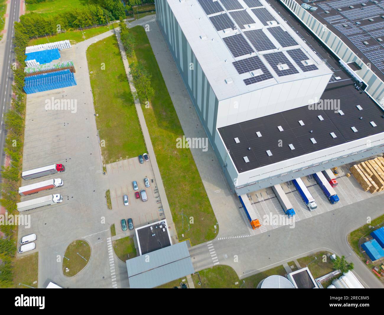 Aerial view of distribution center, drone photo of industrial logistics ...