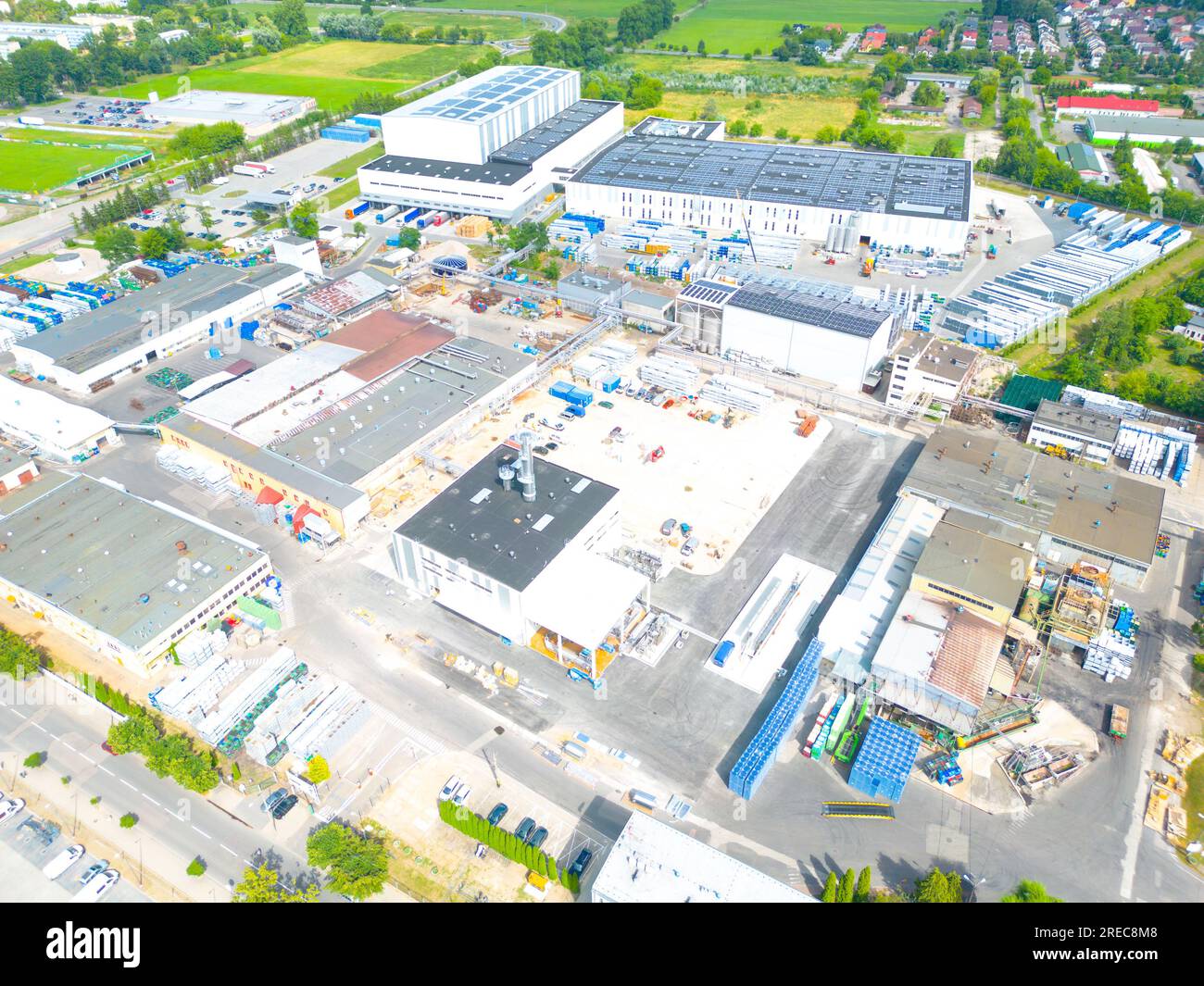 Aerial view of distribution center, drone photo of industrial logistics ...