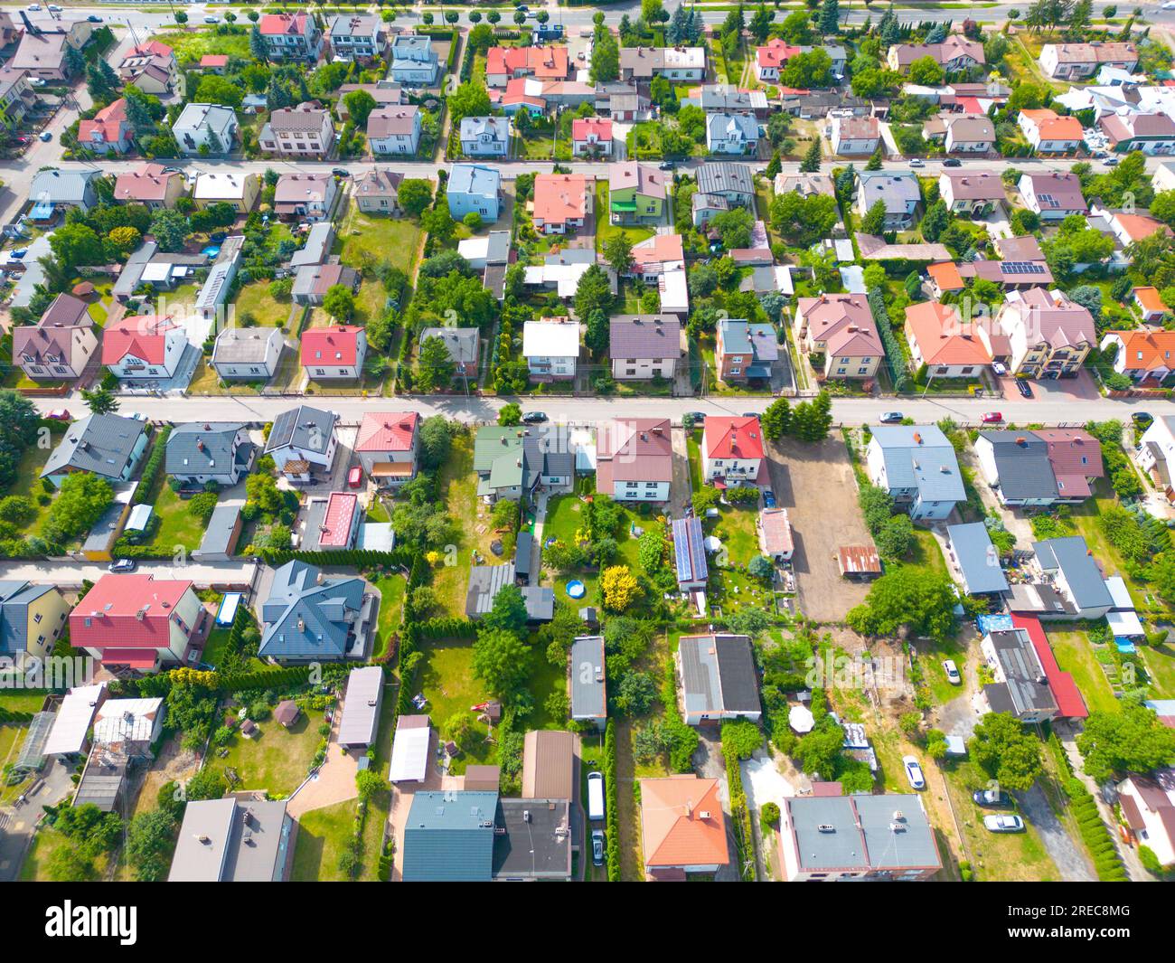Aerial view of residential houses at spring. neighborhood, suburb. Real ...