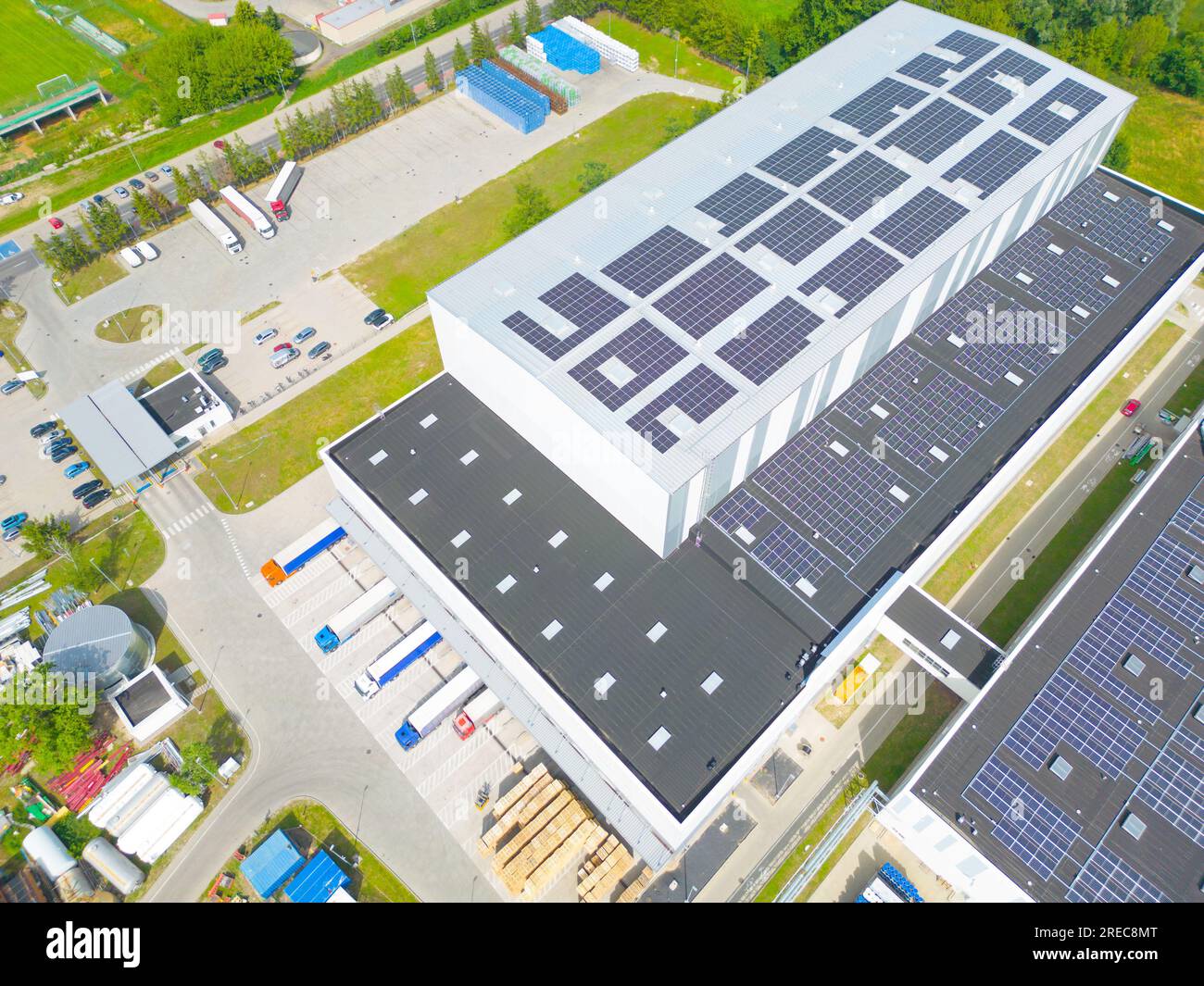 Aerial view of distribution center, drone photo of industrial logistics ...