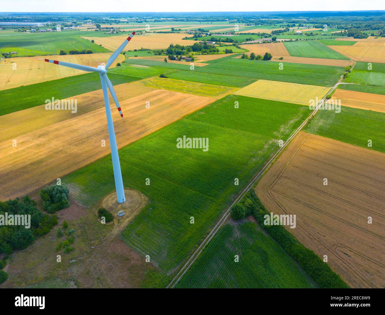 Aerial view of powerful Wind turbine farm for energy production on ...
