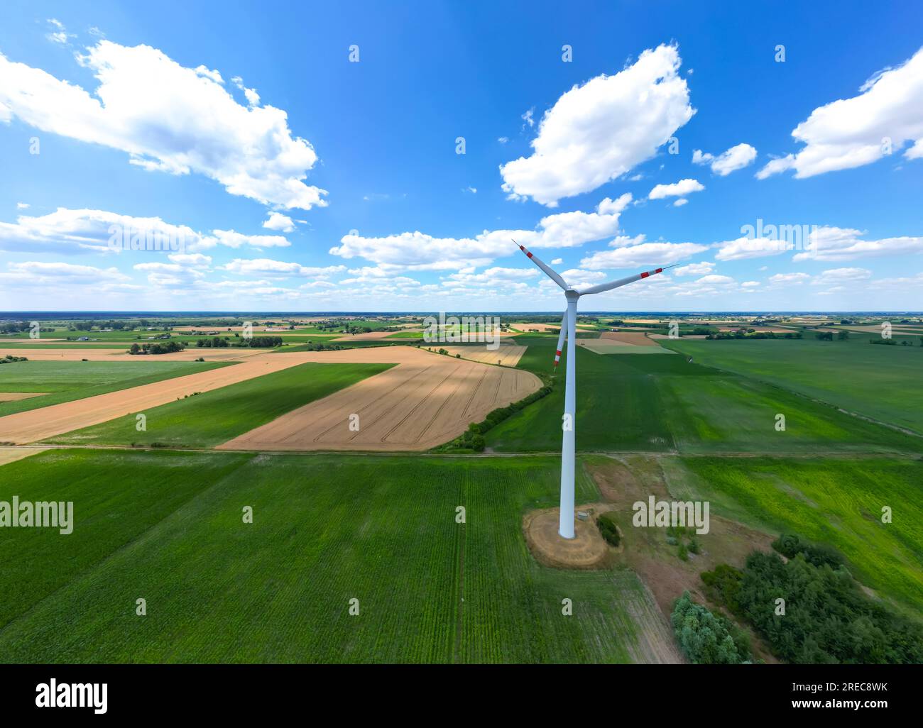 Aerial view of powerful Wind turbine farm for energy production on ...