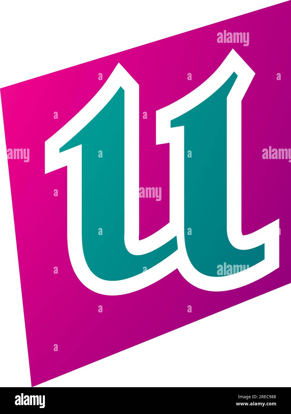 Magenta and Green Distorted Square Shaped Letter U Icon on a White ...