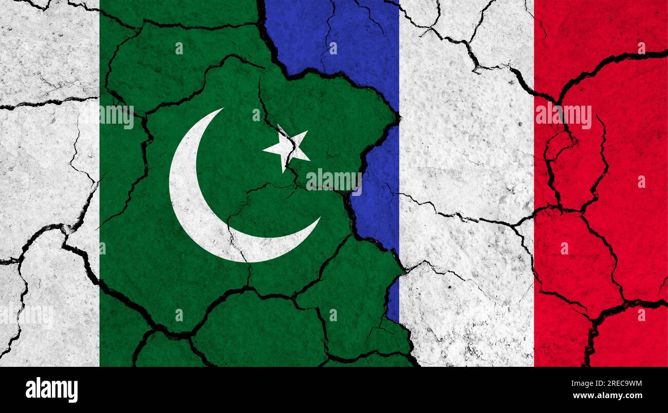 Flags of Pakistan and France on cracked surface - politics ...