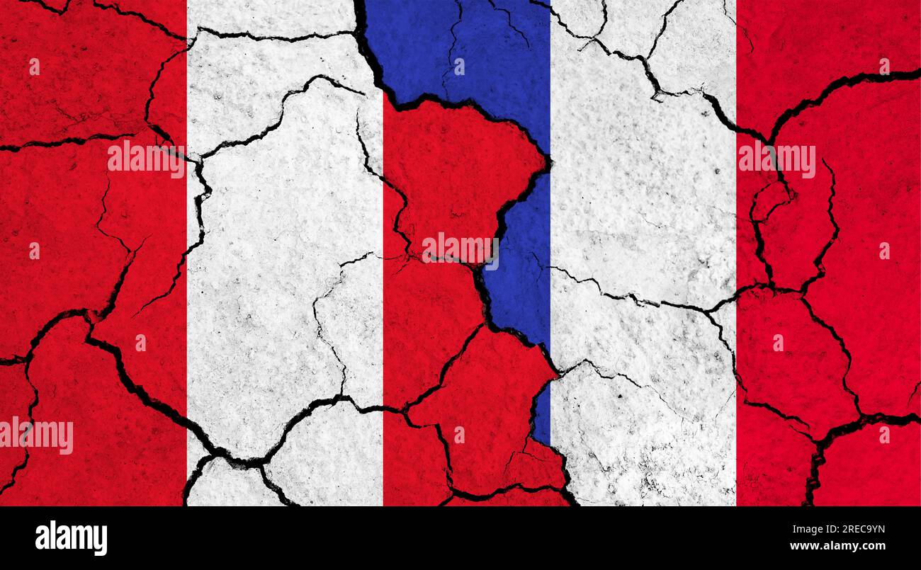 Flags of Peru and France on cracked surface - politics, relationship ...