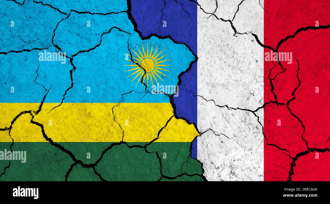 Flags of Rwanda and France on cracked surface - politics, relationship ...