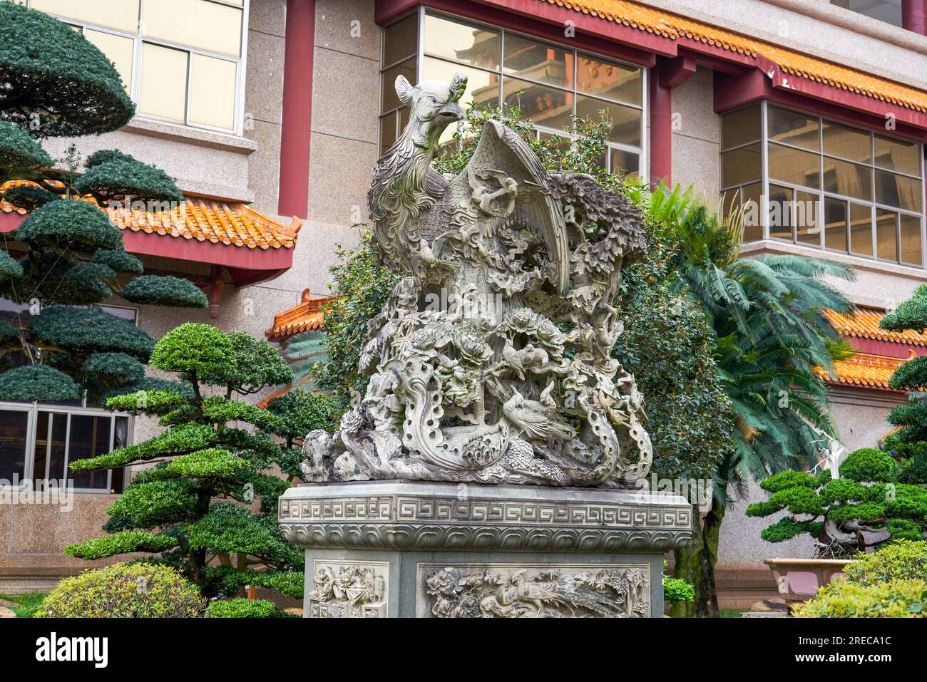 Ancient Chinese traditional mythical animal sculptures in a luxurious ...