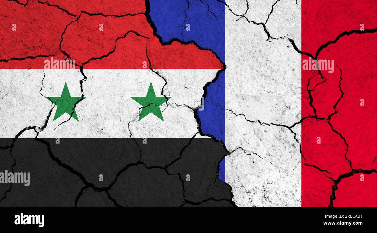 Flags of Syria and France on cracked surface - politics, relationship ...
