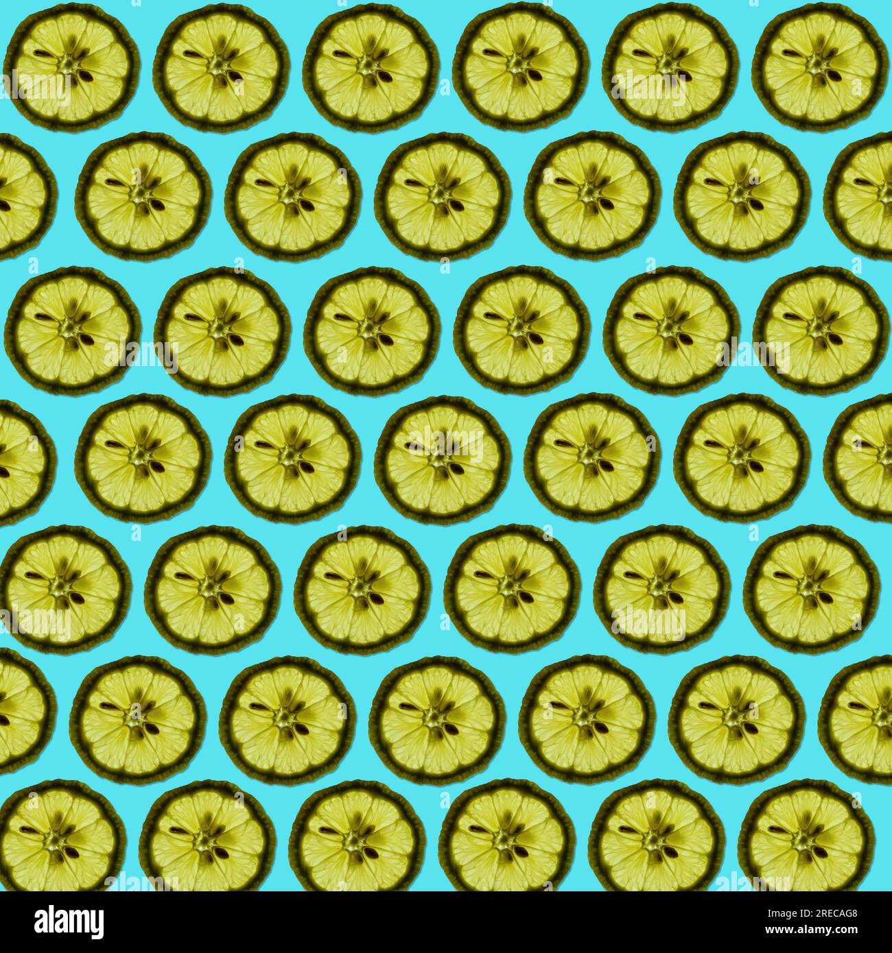 Fresh lemon slices against blue background forming a beautiful ...
