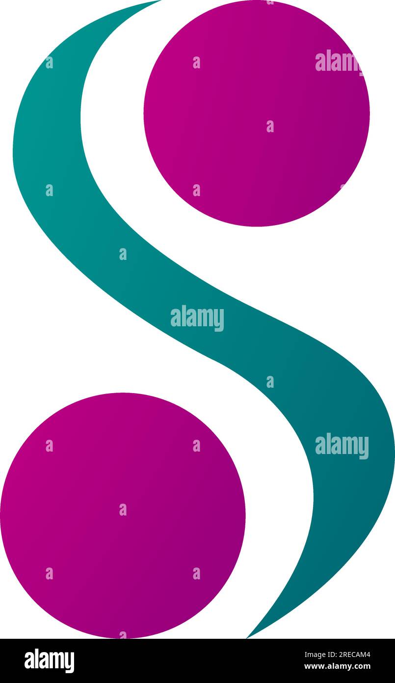 Magenta and Green Letter S Icon with Spheres on a White Background ...