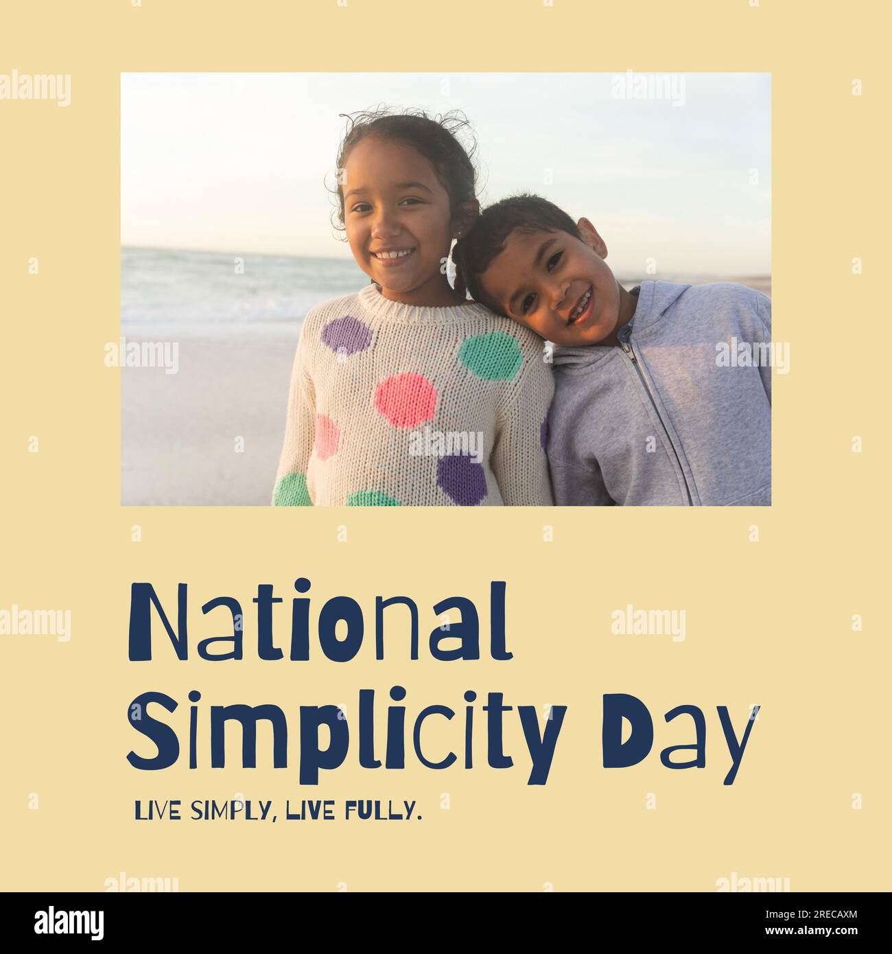 National simplicity day, live simply text with happy biracial brother ...