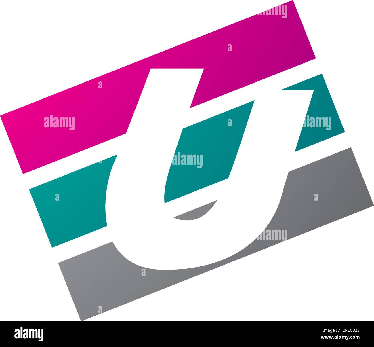 Magenta and Green Rectangular Shaped Letter U Icon on a White ...