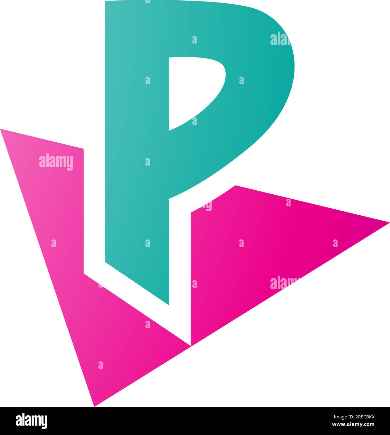 Magenta and Green Letter P Icon with a Triangle on a White Background ...