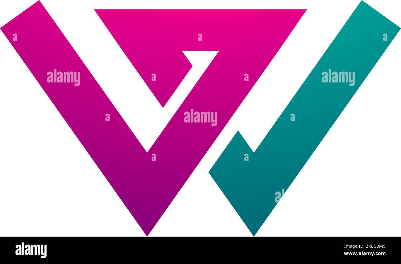Magenta and Green Letter W Icon with Intersecting Lines on a White ...