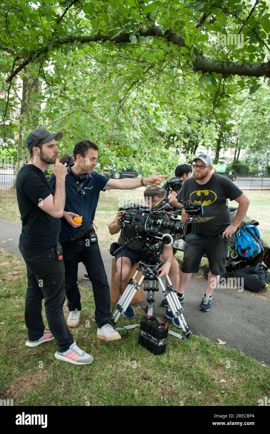 Film crew on location on Primrose hill London for a low budged comedy ...