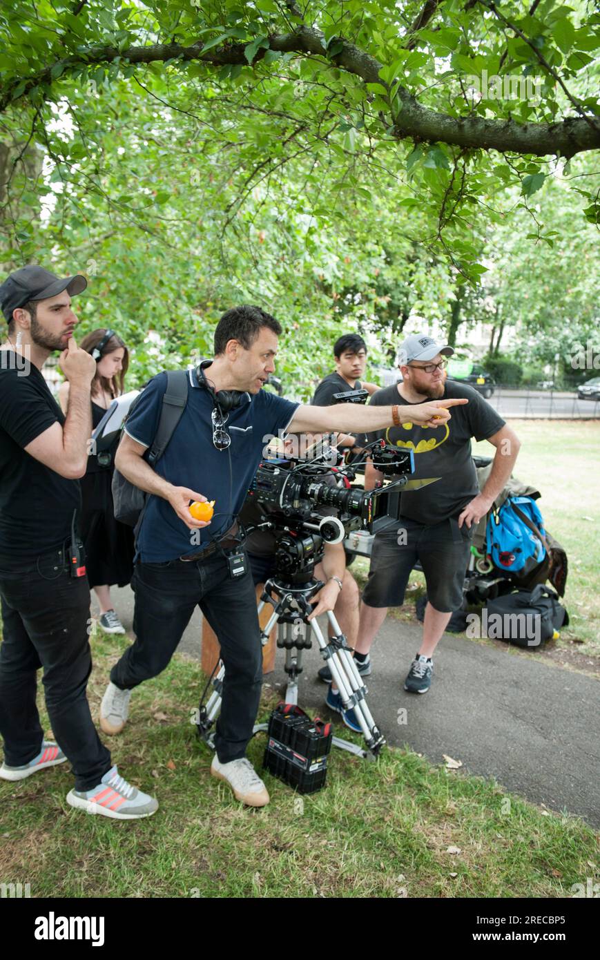 Film crew on location on Primrose hill London for a low budged comedy ...