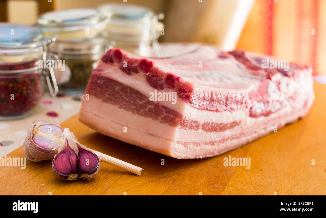 Fresh piece of lard ready for salting Stock Photo - Alamy