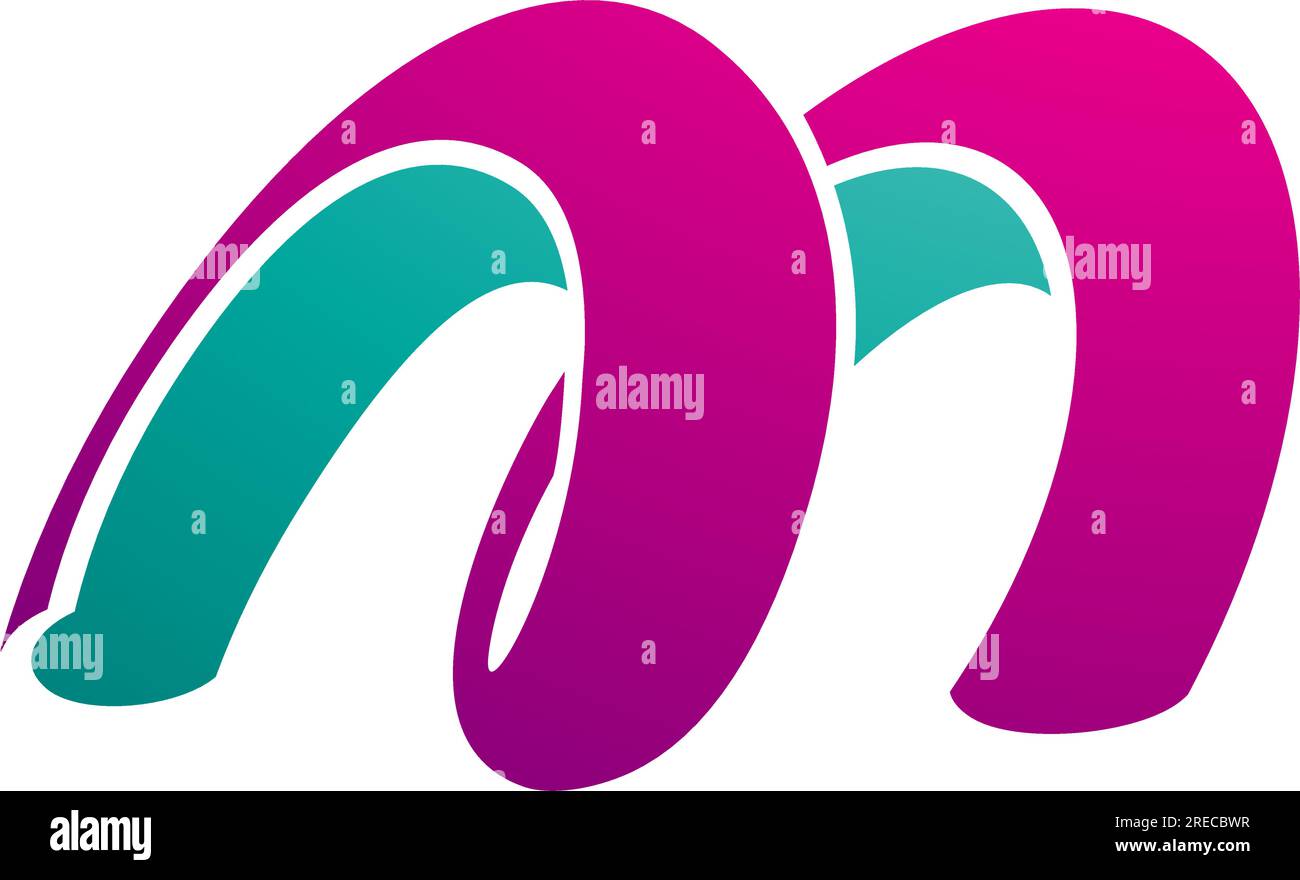 Magenta and Green Spring Shaped Letter M Icon on a White Background ...