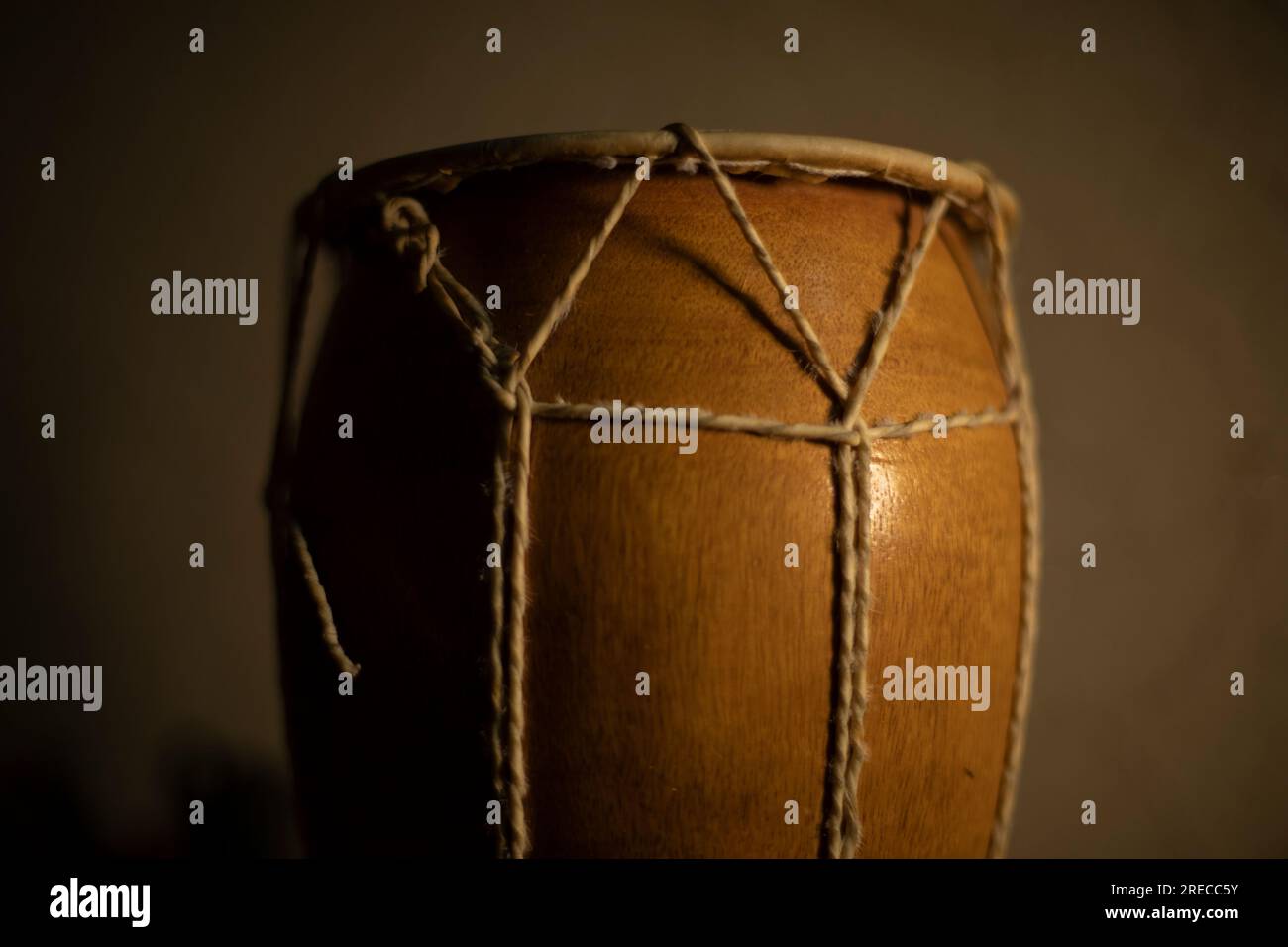 Wooden drum. African percussion instrument. Traditional musical ...